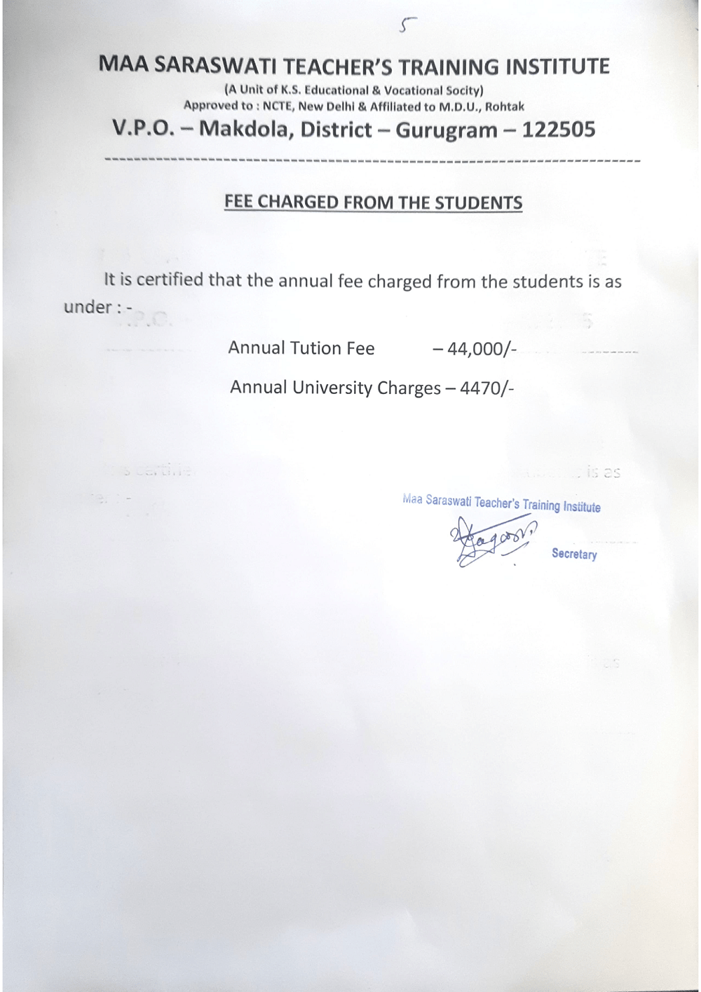 Student’s Fee Structure – Education